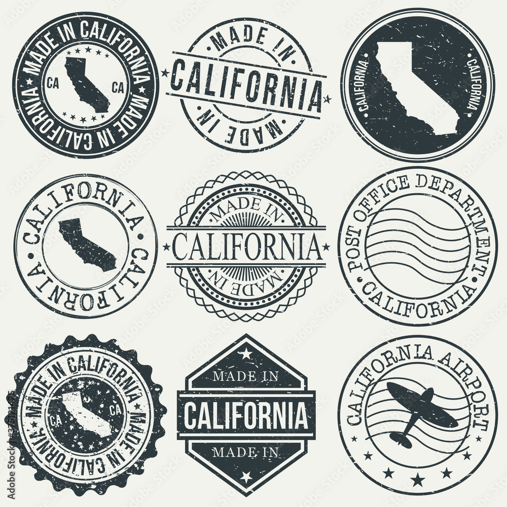 California Set of Stamps. Travel Stamp. Made In Product. Design Seals ...