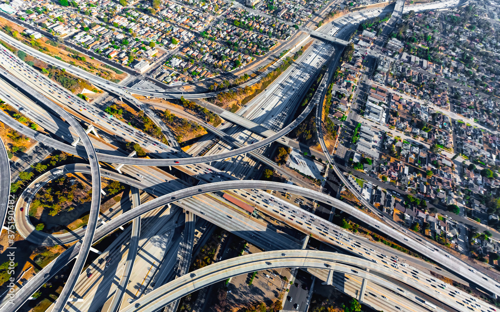 Aerial view of a massive highway intersection in Los Angeles Stock ...