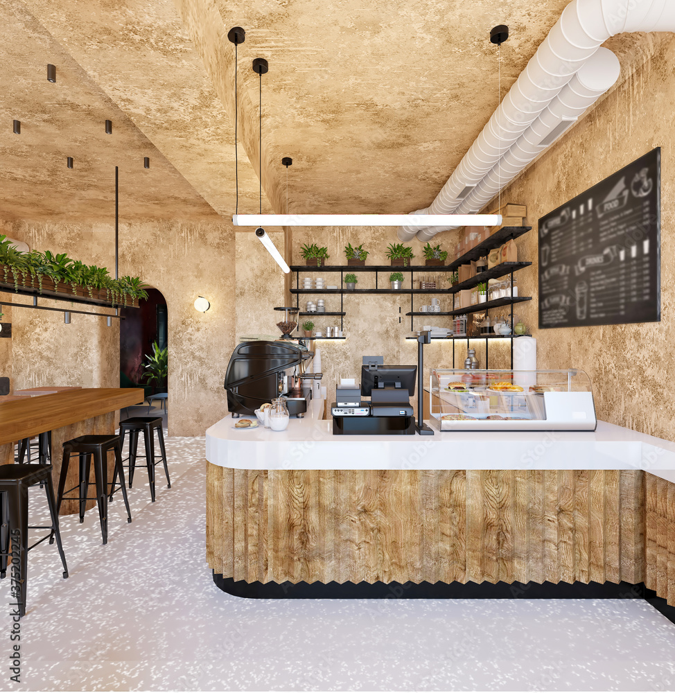 3d render of cafe restaurant interior view Stock Illustration | Adobe Stock