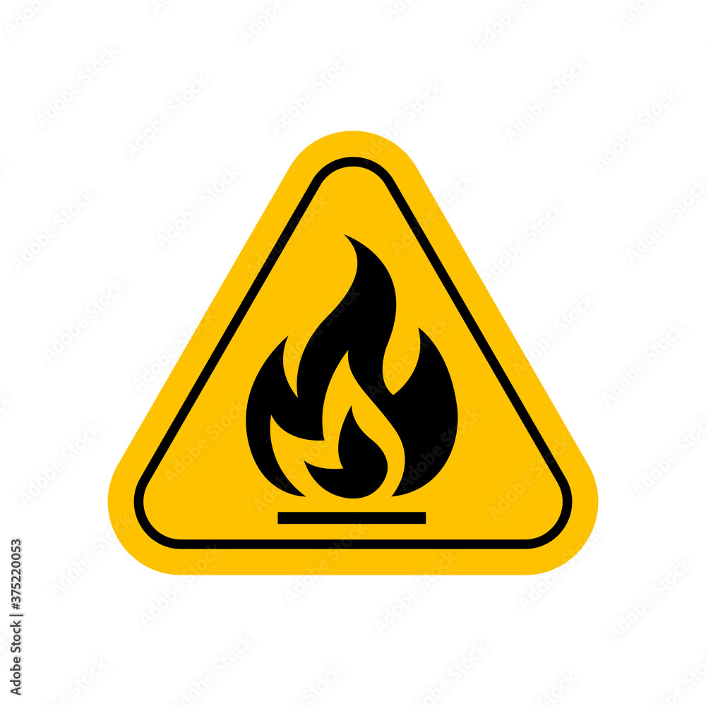flammable materials warning sign, caution fire sign yellow, gas hazard ...