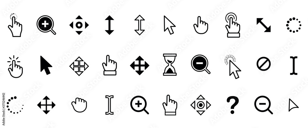 Pointer click icon. Clicking cursor, flat modern cursor icons, Hand ...