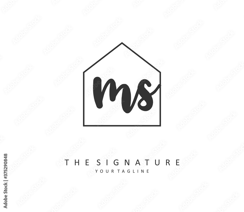 M S MS Initial letter handwriting and signature logo. A concept ...