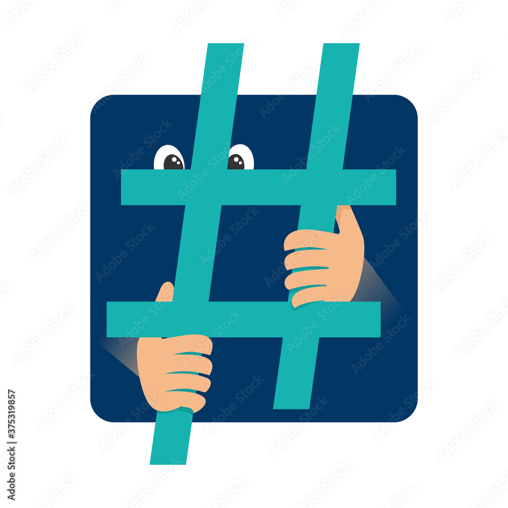 Social media addiction concept - sad human standing behind hashtag as a ...