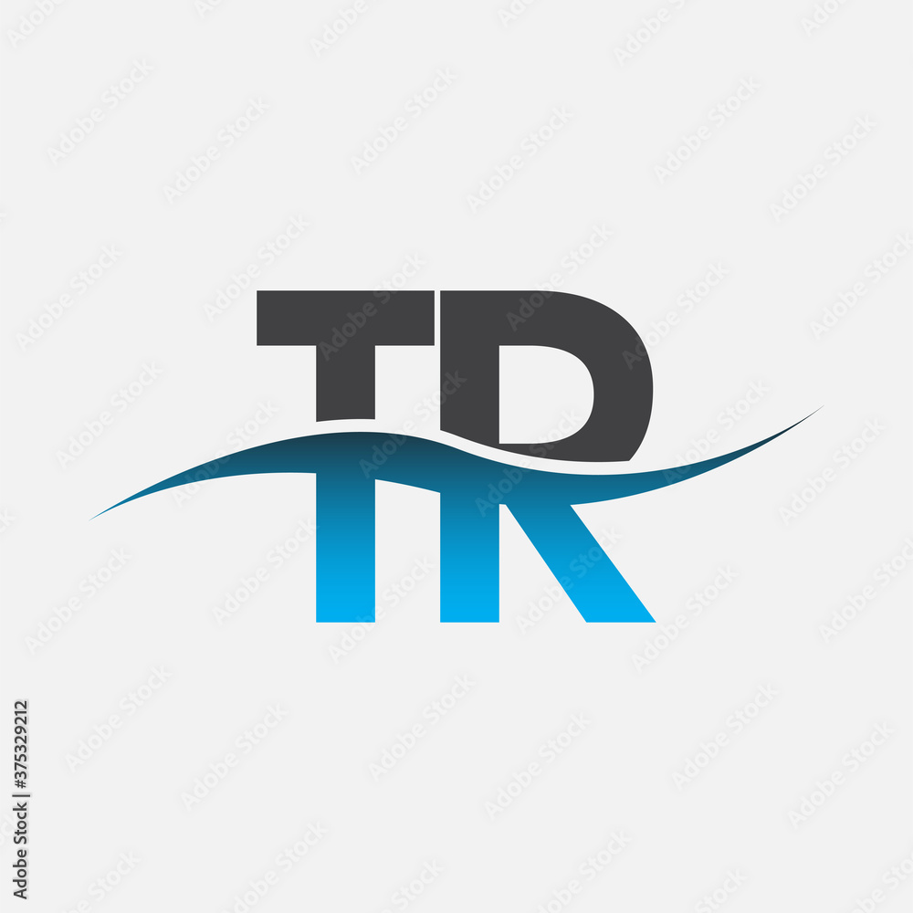 initial letter logo TR company name blue and grey color swoosh design ...
