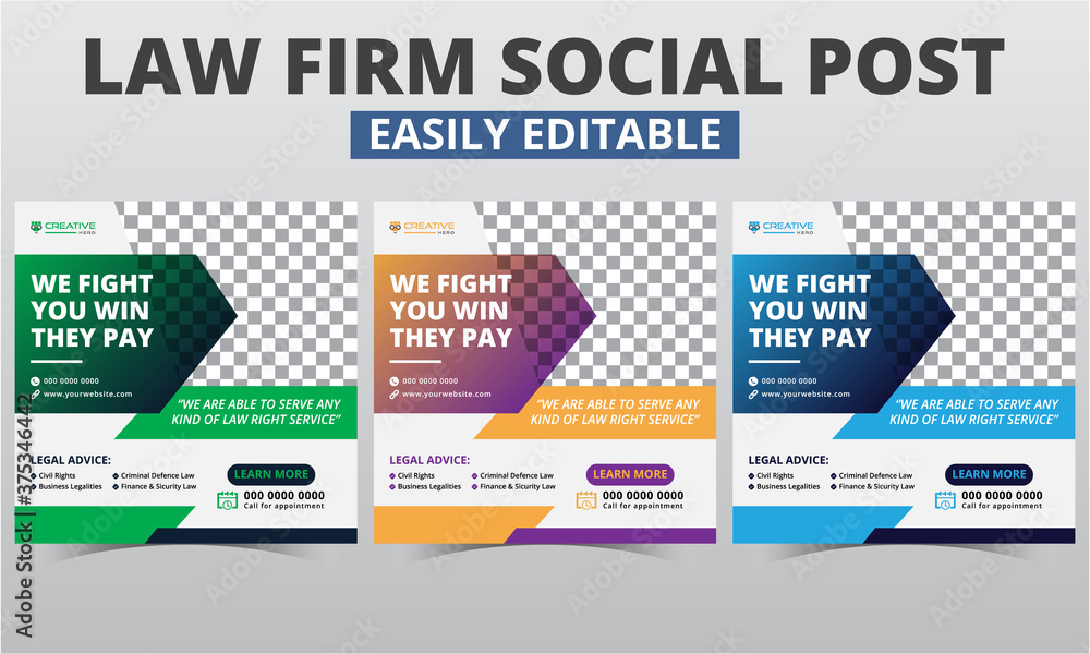 Lawyer social media post design vector digital marketing for law firms ...