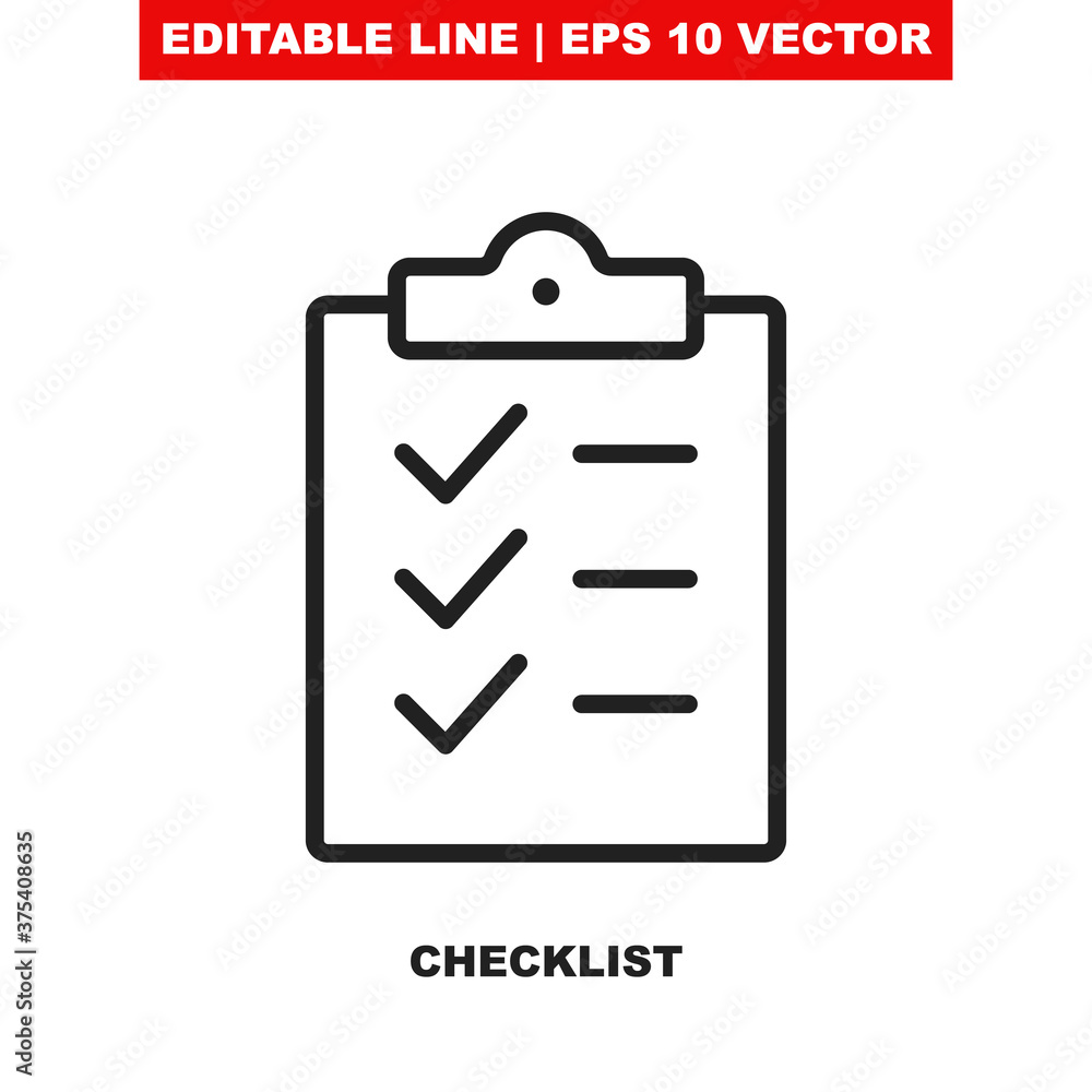 Vector de Stock Checklist clipboard thin line vector icon. Outline ...