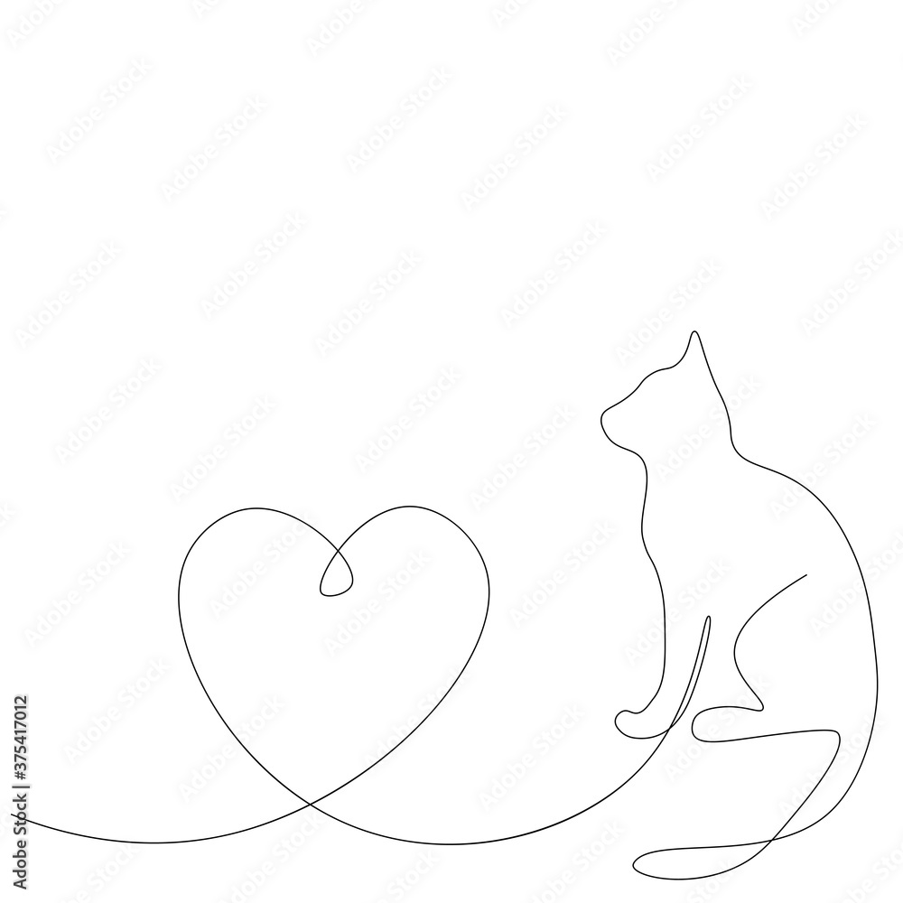 Cat one line drawing, vector illustration Stock Vector | Adobe Stock