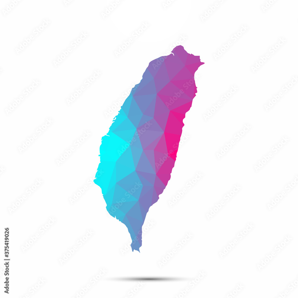 Taiwan map triangle low poly geometric polygonal abstract style. Cyan ...