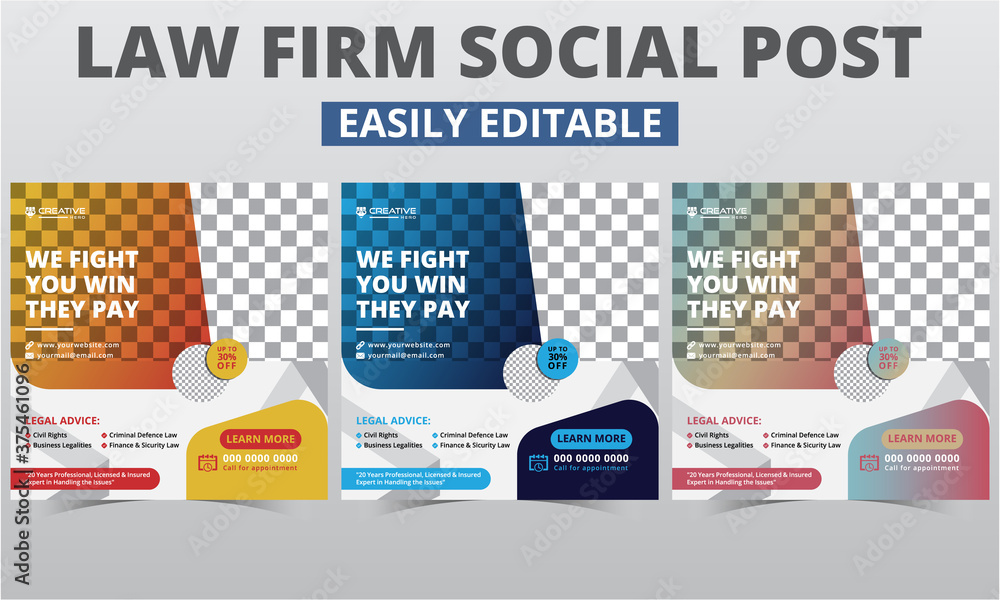 Lawyer social media post design vector digital marketing for law firms ...