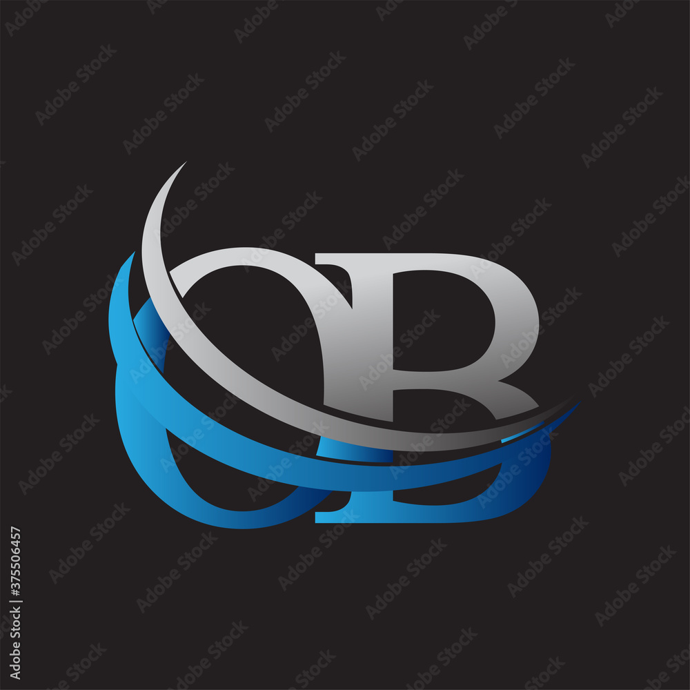 initial letter OB logotype company name colored blue and grey swoosh ...