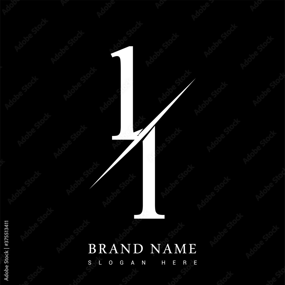 initial logo letter LL for company name black and white color and slash ...