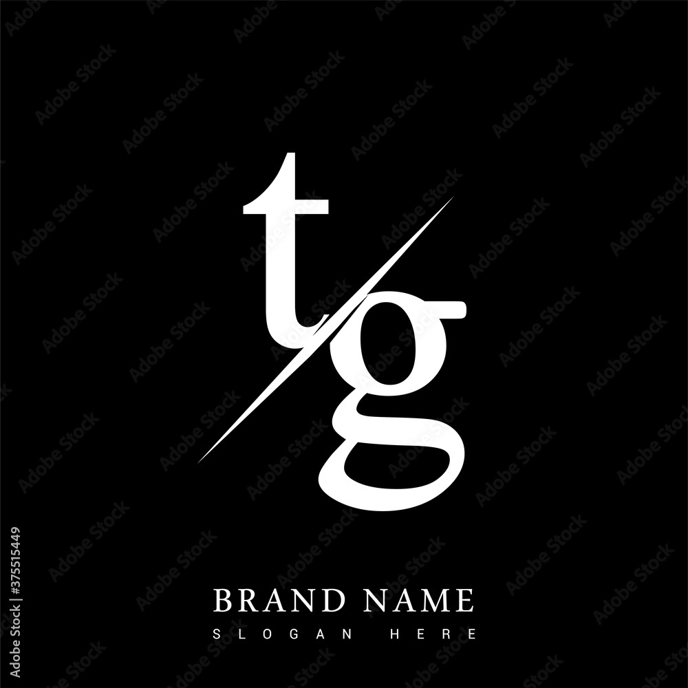 initial logo letter TG for company name black and white color and slash ...