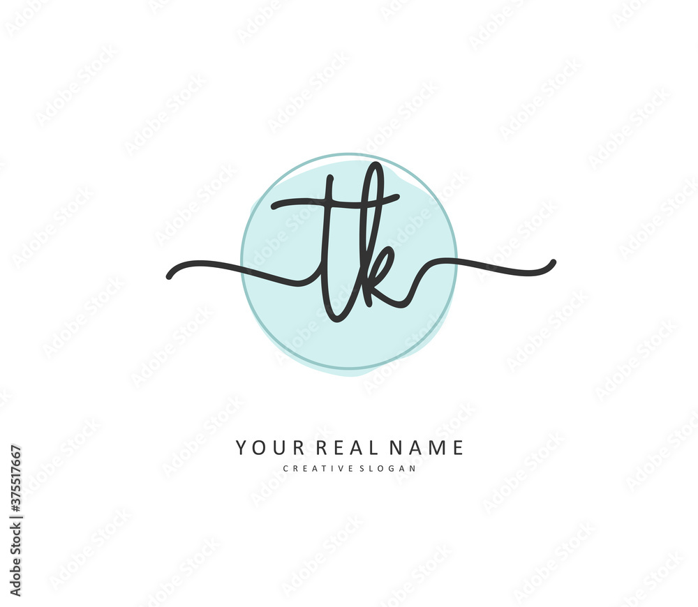 T K TK Initial letter handwriting and signature logo. A concept ...
