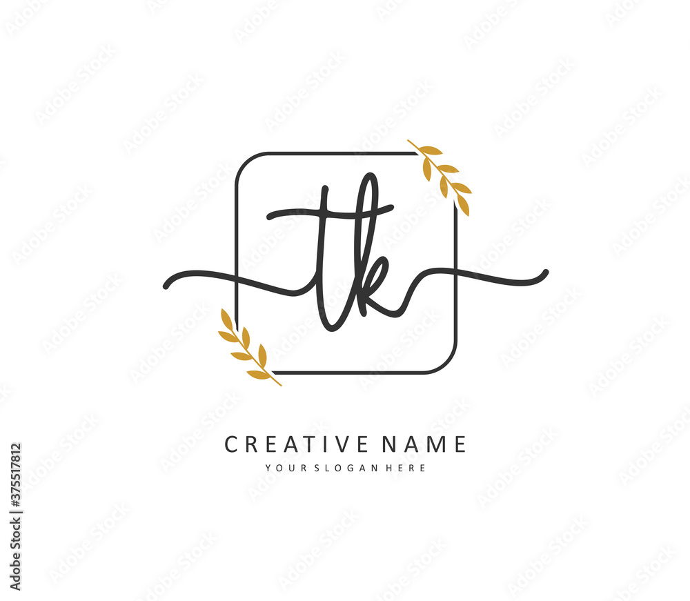 T K TK Initial letter handwriting and signature logo. A concept ...