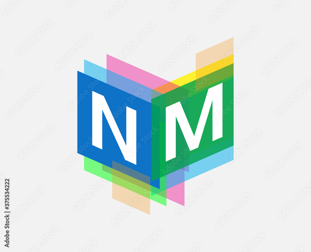 Letter NM logo with colorful geometric shape, letter combination logo ...