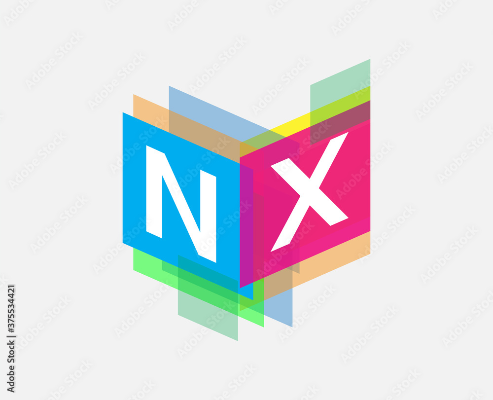 Letter NX logo with colorful geometric shape, letter combination logo ...