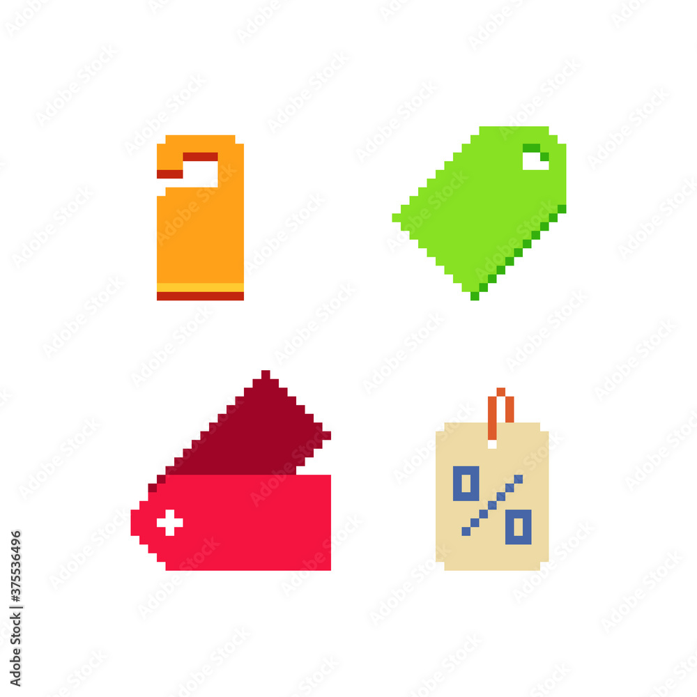 Discount tag template badge pixel art icon. Shop symbol design for logo ...