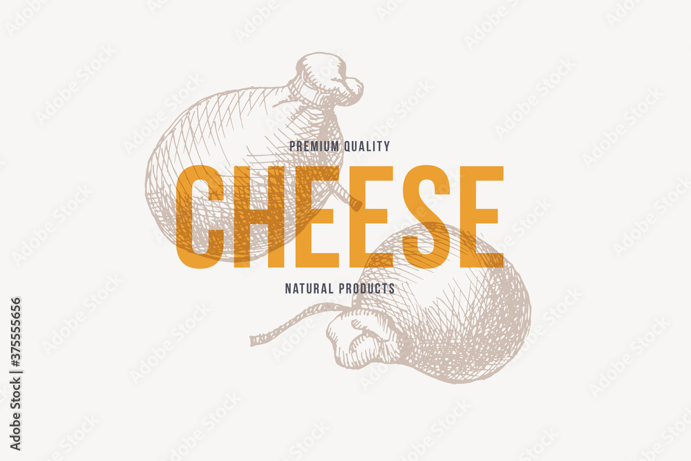 Hand-drawn Cachocavallo cheese on a light background. Homemade cheese ...