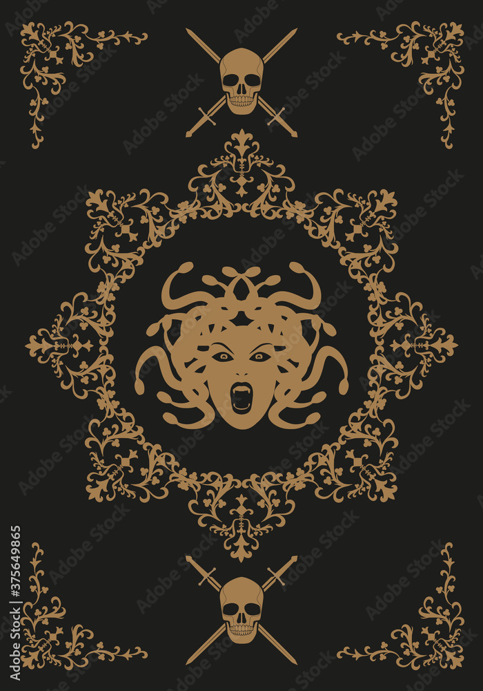 Frame illustration ornamental background with terrifying symbols ...