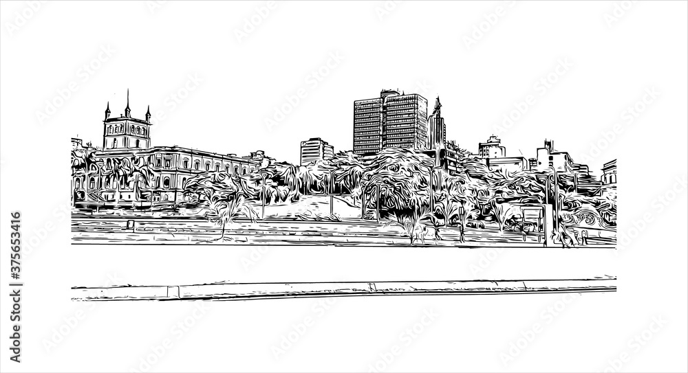 Building view with landmark of Asuncion is the capital city of Paraguay ...