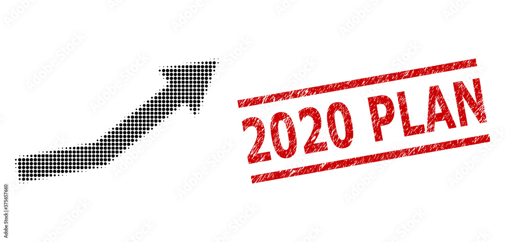 Growth trend halftone dotted vector and 2020 Plan corroded stamp. Stamp ...