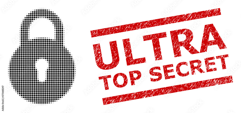 Locker halftone dotted vector and Ultra Top Secret scratched stamp ...