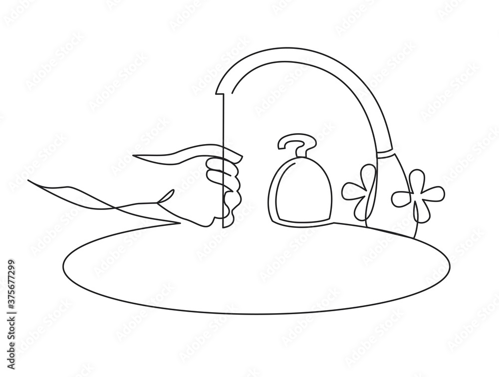 Continuous one line drawing of Wash hands icon, outline vector sign ...