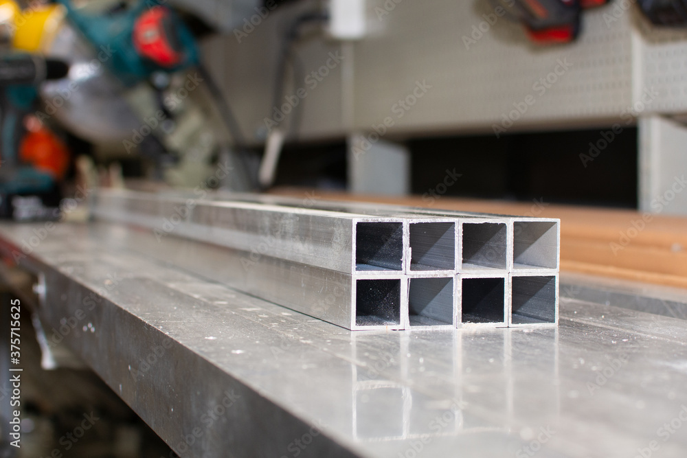 The pipe sections. Aluminium profile for manufacturing. Structural ...