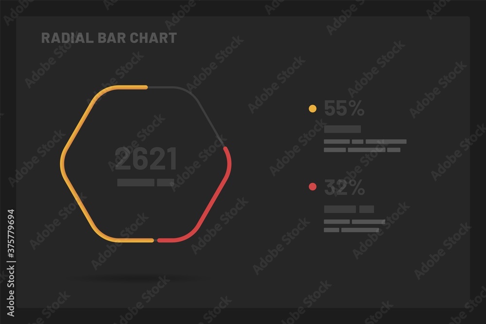 Radial Bar Chart. Elements of infographics on a dark background. Use in ...