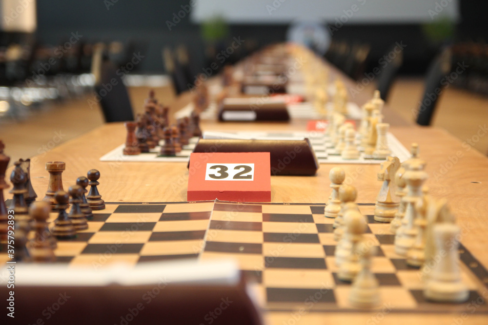Chess boards on tables during Chess Championship. The tournament. Chess ...