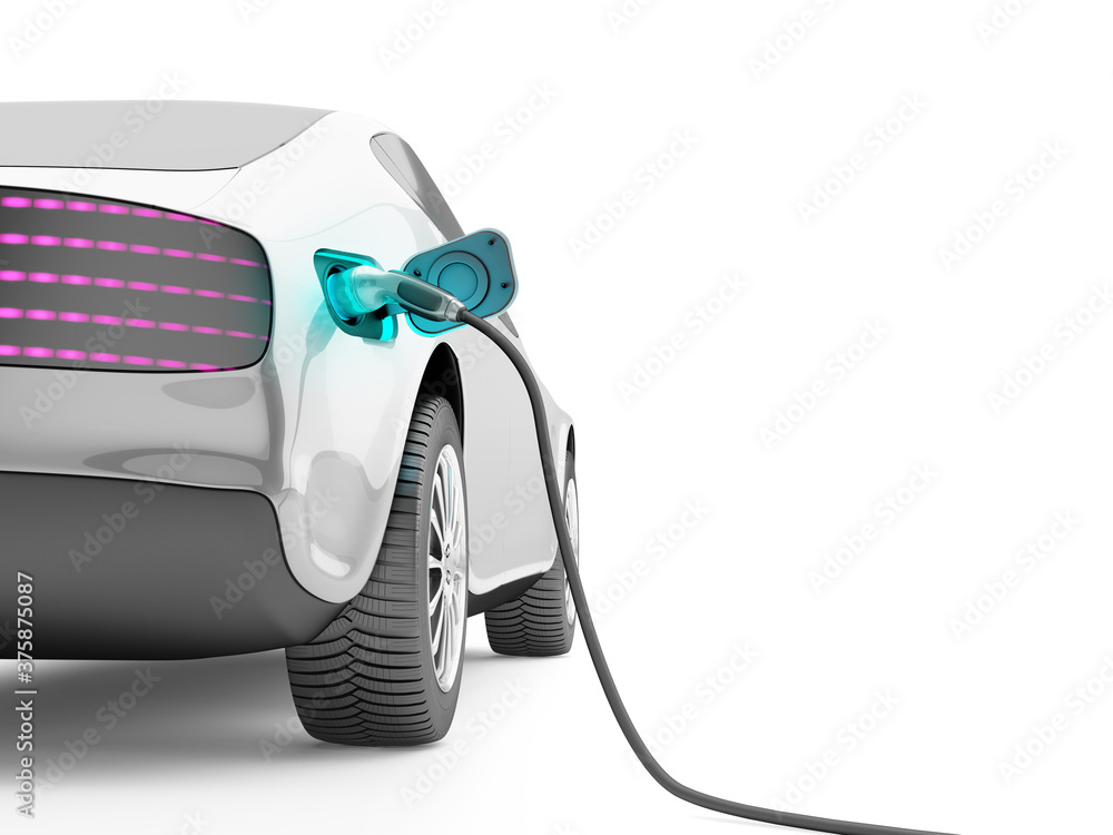 The power cable with electrical socket is connected to the electric car ...