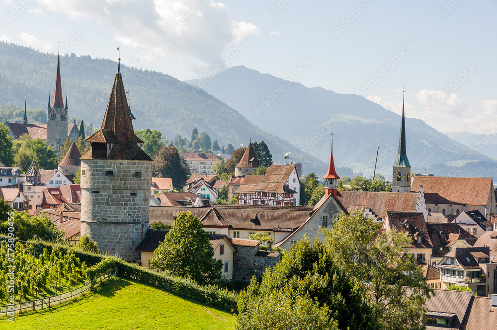 Stadt Zug, Stadt, Zug, Altstadt, Kapuzinerturm, Stadtmauer, St. Oswald ...