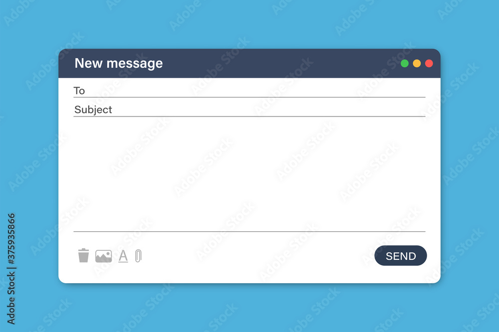 Blank email template. Writing new message form. Mailing app screen ...