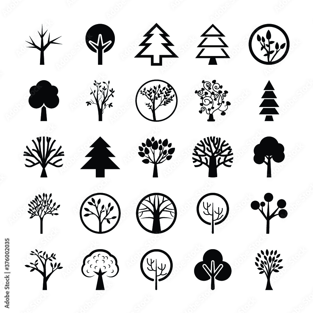Tree Symbols Icon Set Stock Vector | Adobe Stock