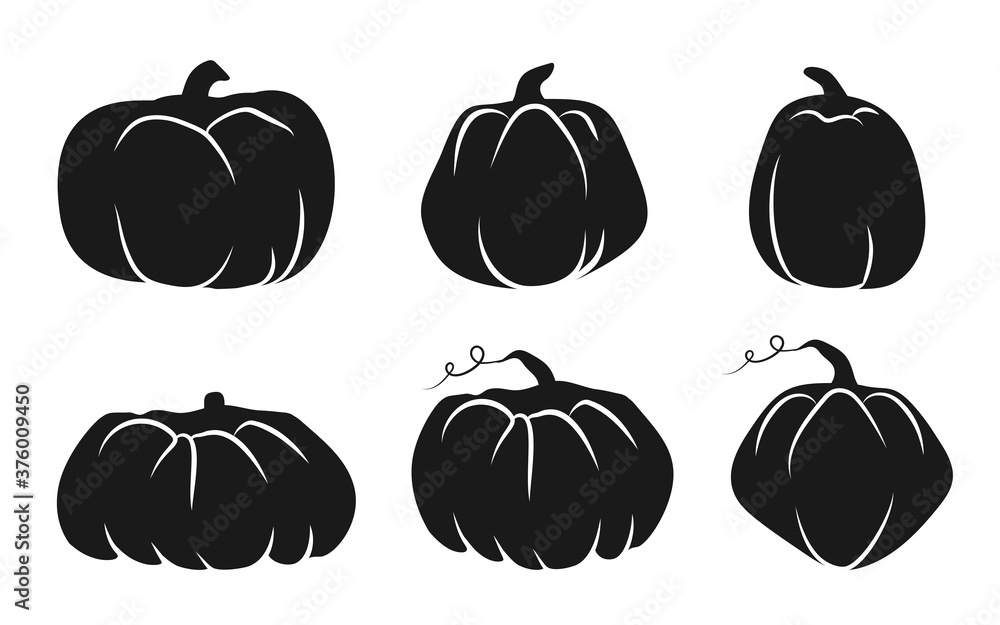 Autumn pumpkin glyph icons set with white line. Symbol Thanksgiving and ...