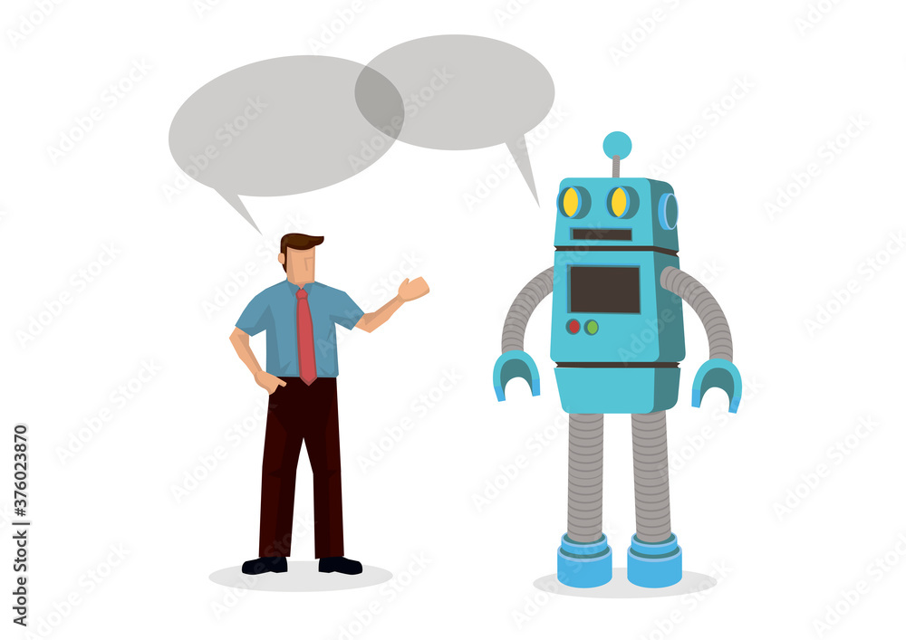 Robot talking with an office worker. Depicts automation, future job ...