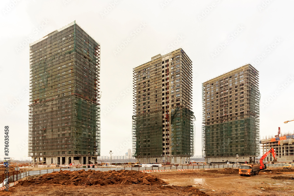 Construction of a monolithic house. Stylobate. Construction site ...