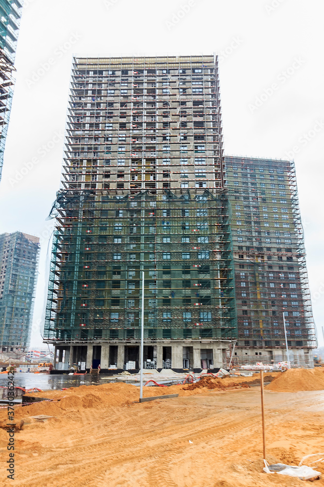 Construction of a monolithic house. Stylobate. Construction site ...