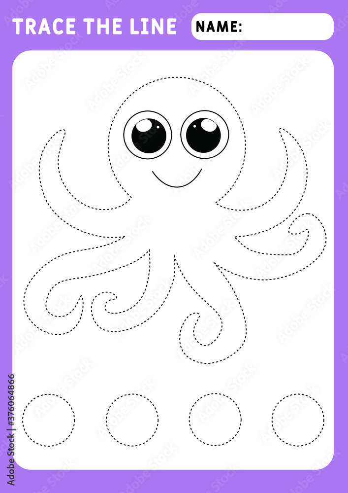 Preschool worksheet for practicing fine motor skills - tracing dashed ...