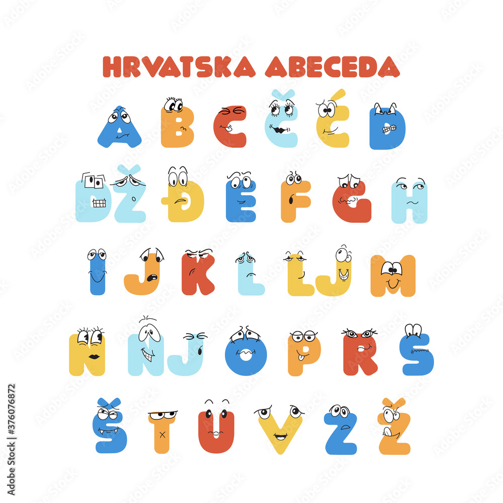 Croatian colorful alphabet for kids education with cute hand drawn ...