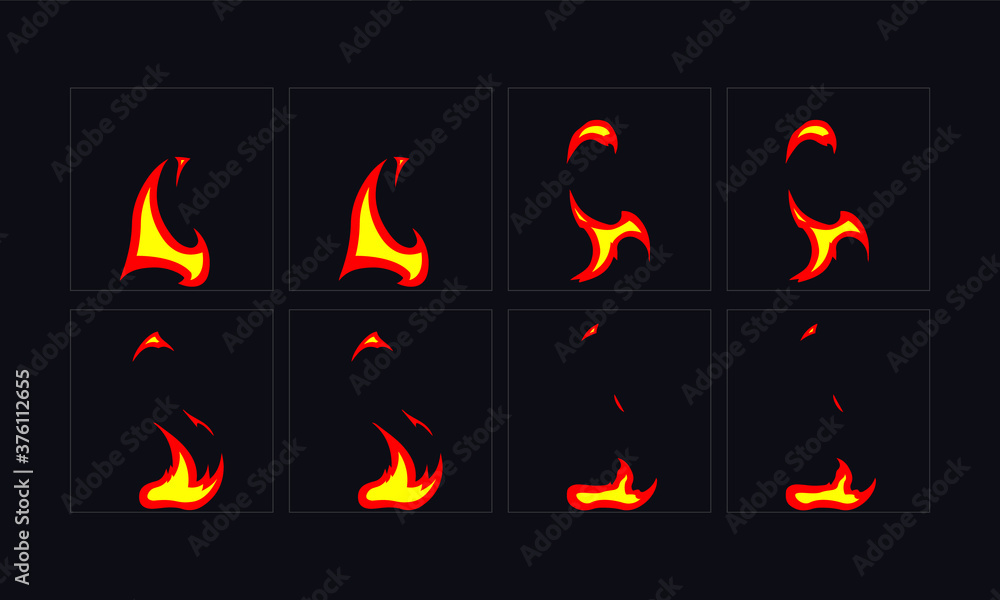 Flame animation. Fire animated sprites sheet for cartoon, game, motion ...