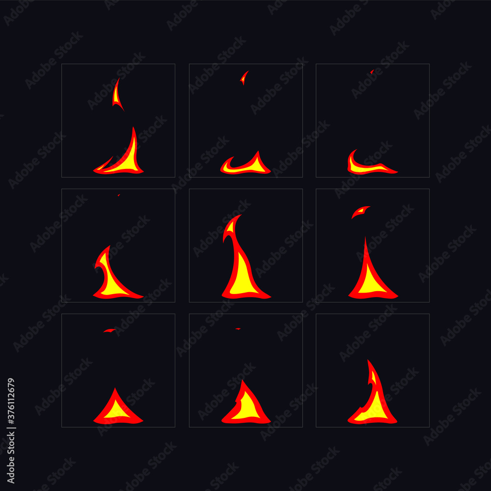 Sprite Sheets Flame animation. Fire sprites sheet for torch, campfire ...