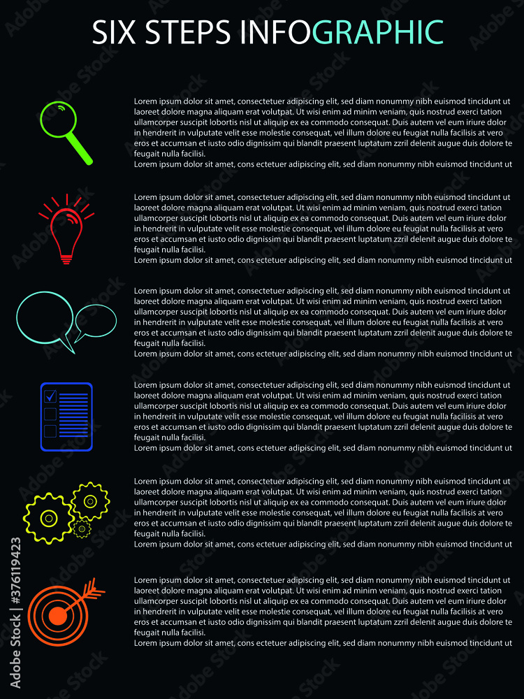 Simple six step infographic diagram. Workflow template. Information ...