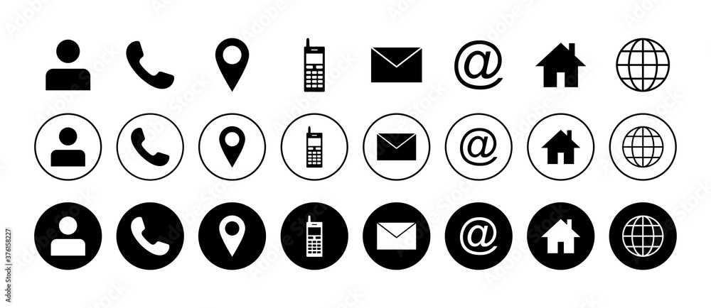 Web icon set. Business card contact information icons. Contact us icon ...