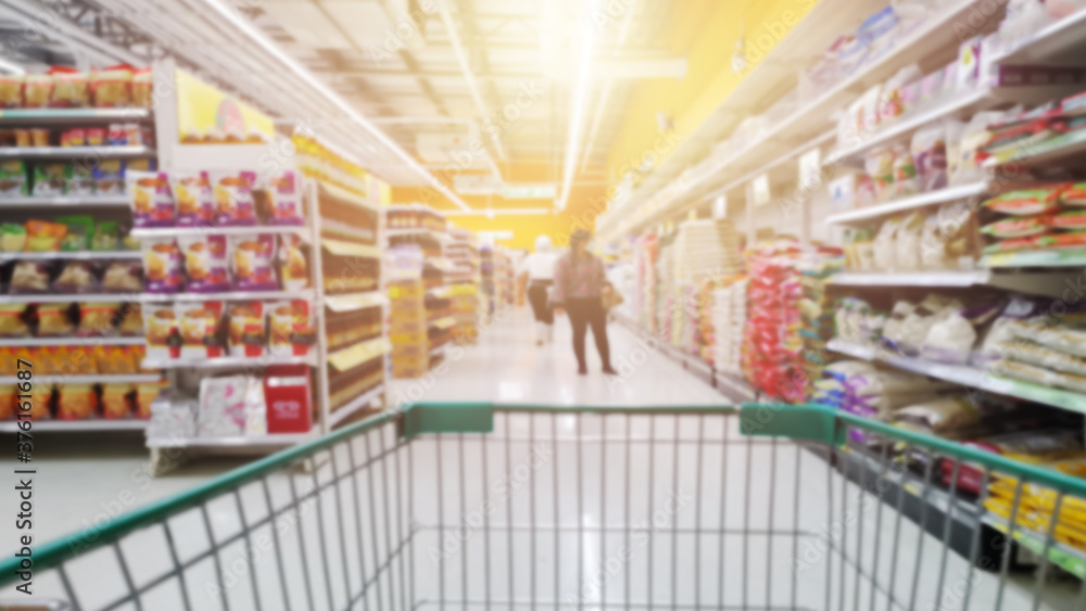 Blur image of consumer shopping in supermarkets in shopping mall ...