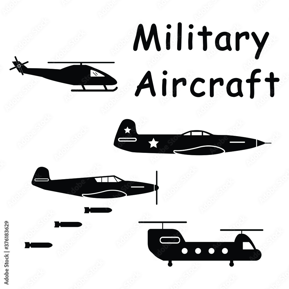 Military Aircraft Planes Helicopter. Pictogram depicting aircraft ...