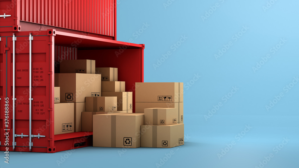 Stack of brown box packaging and container, shipping business, 3d ...