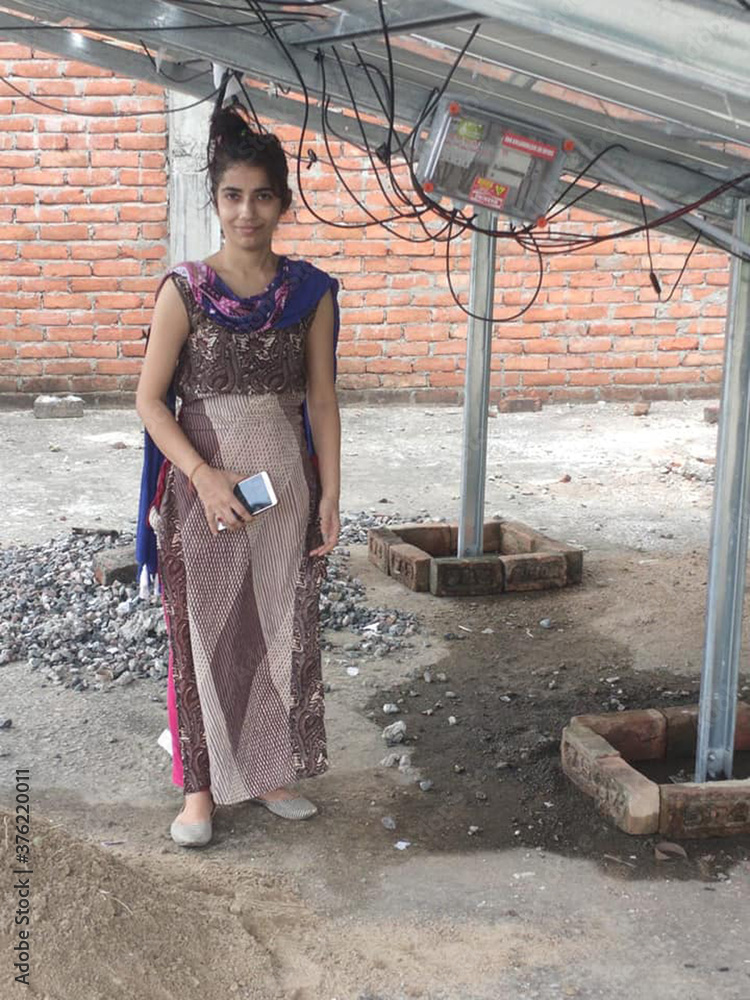 solar panel roof with beautiful women engineer indian girl Stock Photo ...