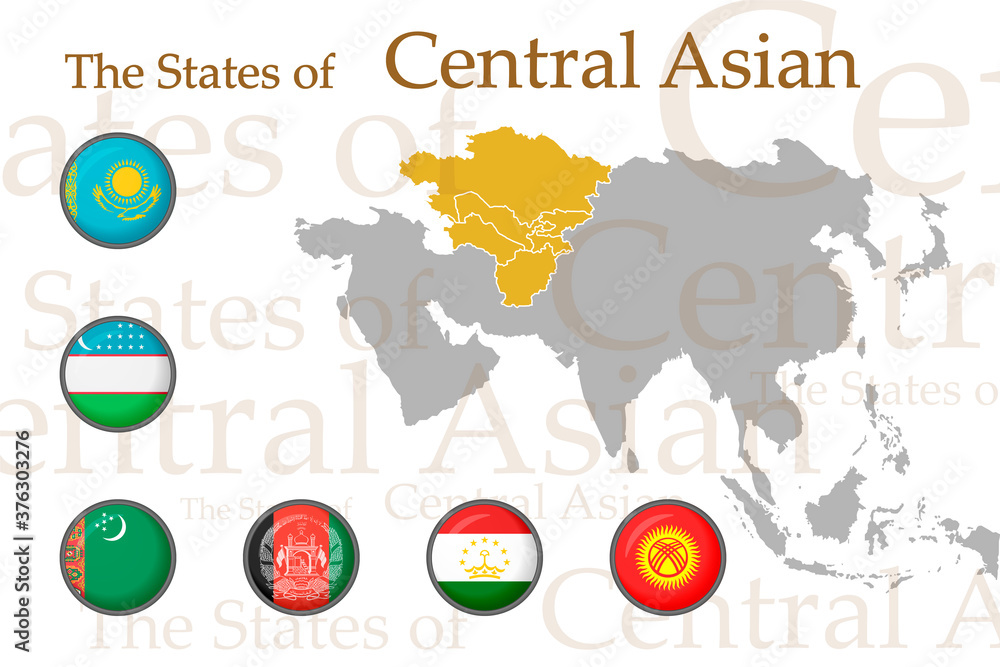 A set of icons for flags of Central Asian countries. Vector image of ...