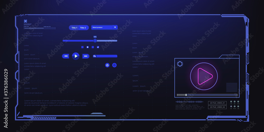 HUD UI screen for media app. Futuristic media player with elements of ...
